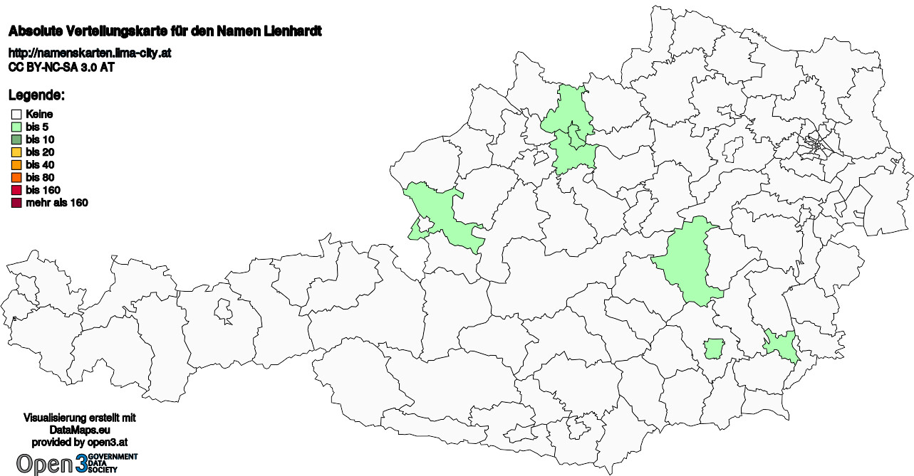 Lienhardt - Absolute Verteilungskarte des Nachnamens für Österreich